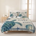 68x98in Quilt Bedding Set, Blue Sea Turtle Shells on Vintage ...