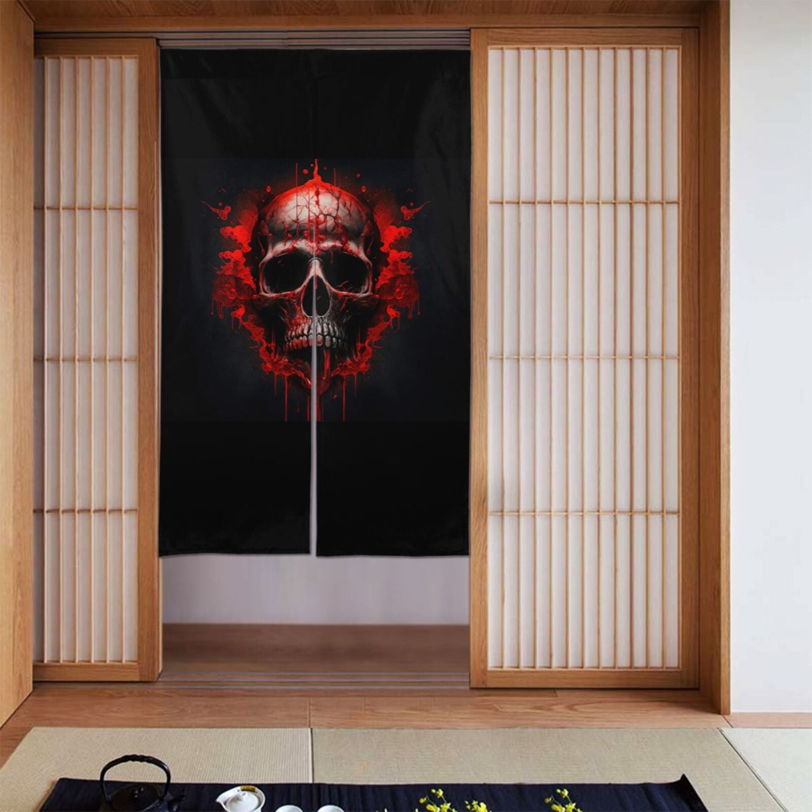 Doorway Drape Split Curtains, Gothic Skull Blood Skeleton Room Divider ...