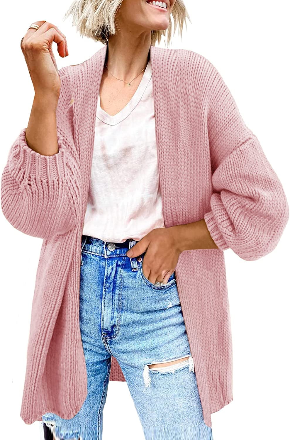 MURMUREY Womens Open Front Cardigans Long Sleeve Lightweight Loose Knit ...