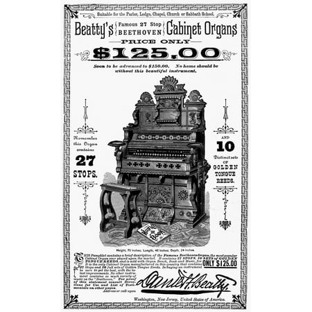 Organ Ad, 19Th Century. /Namerican Advertisement For Beatty'S Cabinet ...