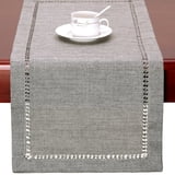 QUTETN Handmade Hemstitch Gray Dining Table Runner Or Dresser Scarf ...