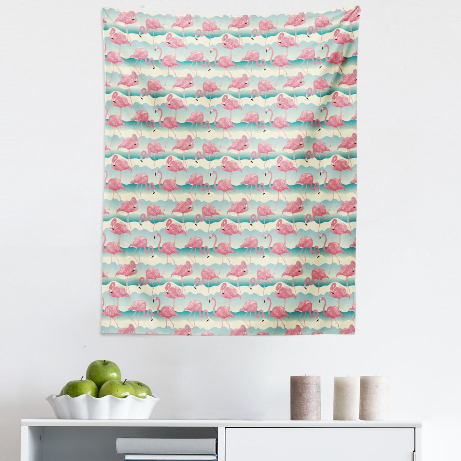 Flamingo Tapestry, Pinkish Tropic Bird Silhouettes on Pastel Colored ...