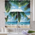 3 Pieces Swag Kitchen Curtains Set, Coastal Ocean Valance Swag & Small ...