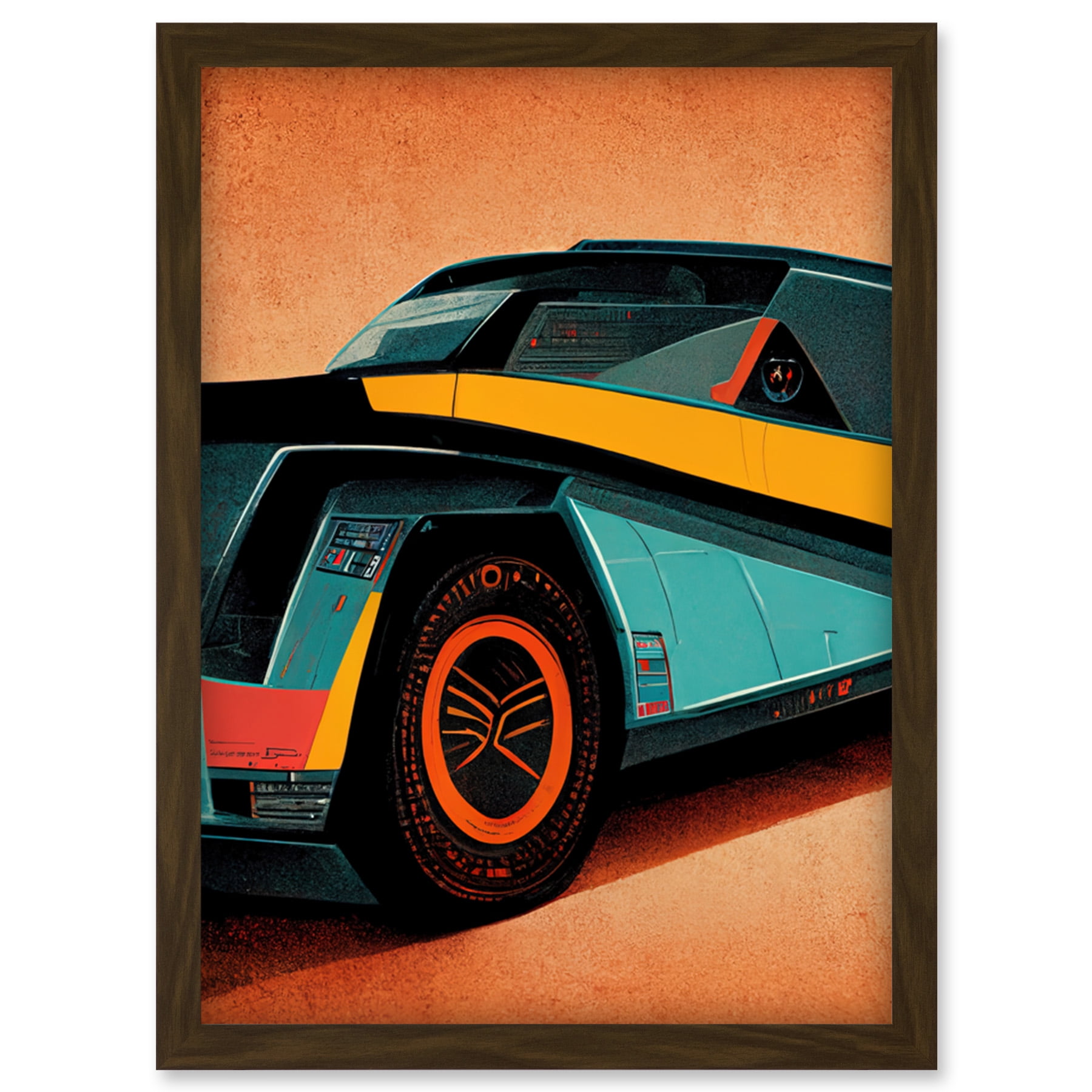 Colourful DeLorean Style Retro Car Poster Artwork Framed Wall Art Print ...
