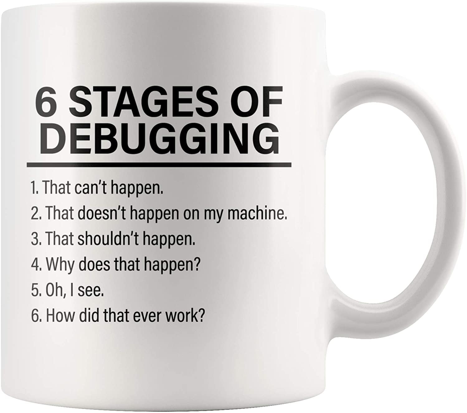 Stages Of Debugging Computer Programmer T Funny Programming Mug Geek Nerd 11 Oz White Coffee