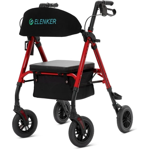ELENKER All-Terrain Rollator Walker with 8” Wheels, Height Adjustable ...
