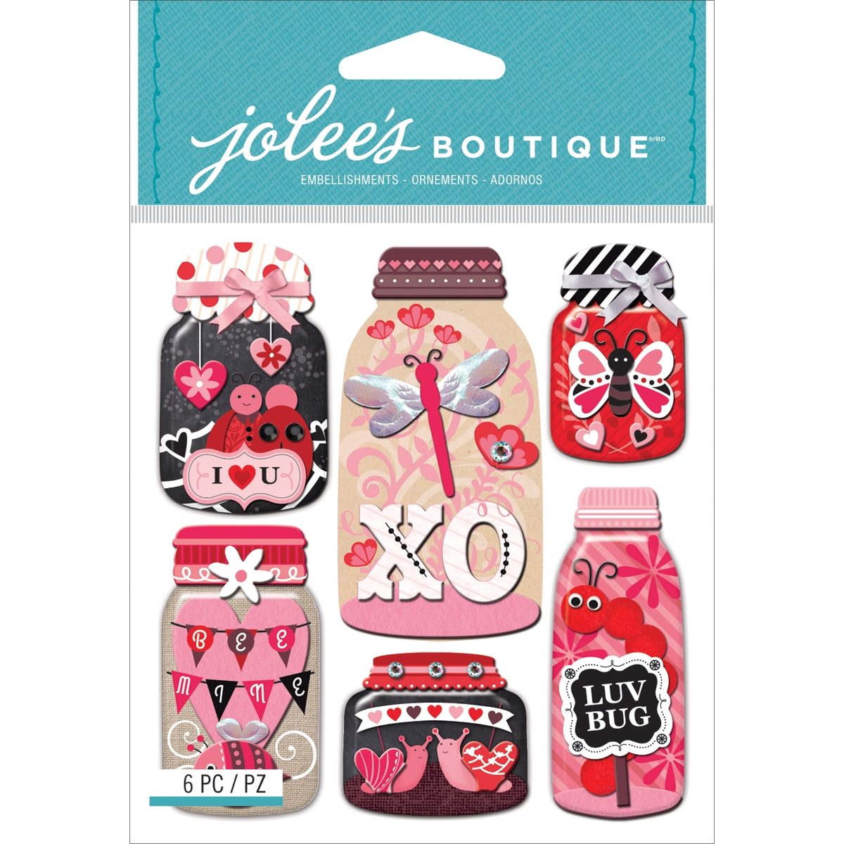 Jolee's Boutique Dimensional Stickers-Lovebug Mason Jars - Walmart.com
