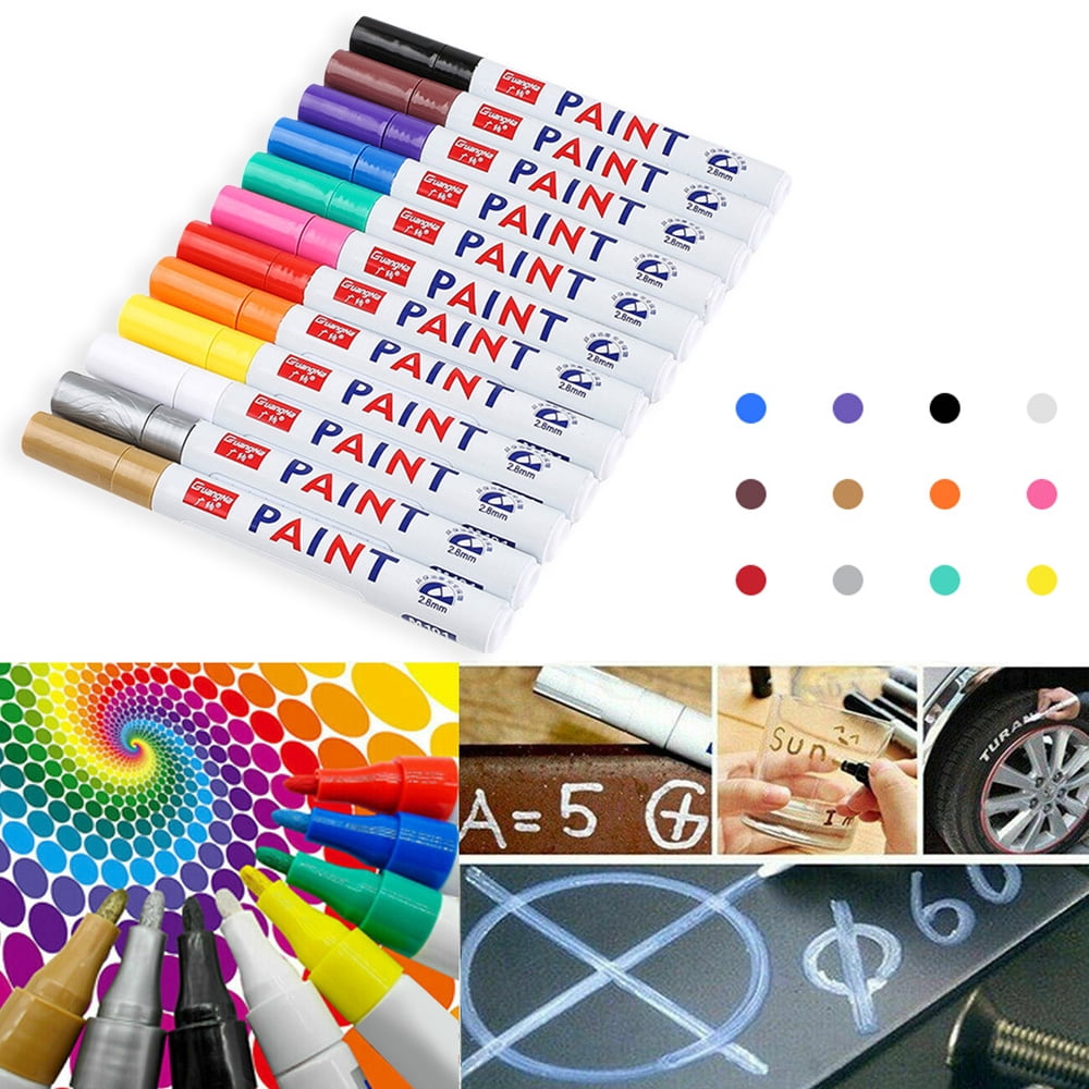 12 Colors Water-Based Metallic Paint Pen Metalic Marker Pens, Brush Tip ...