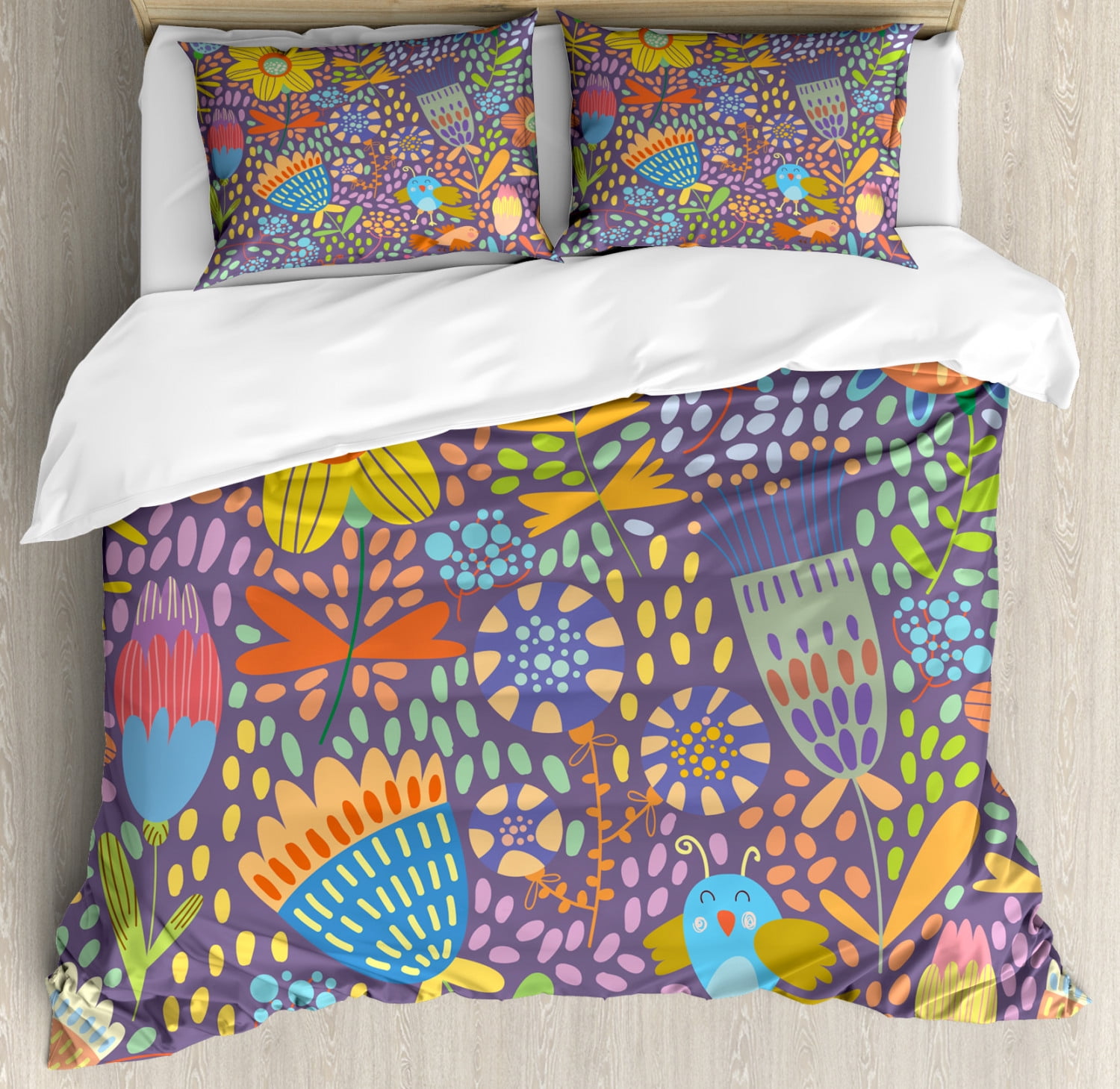 Whimsical Queen Size Duvet Cover Set, Colorful Spotty Pattern with ...