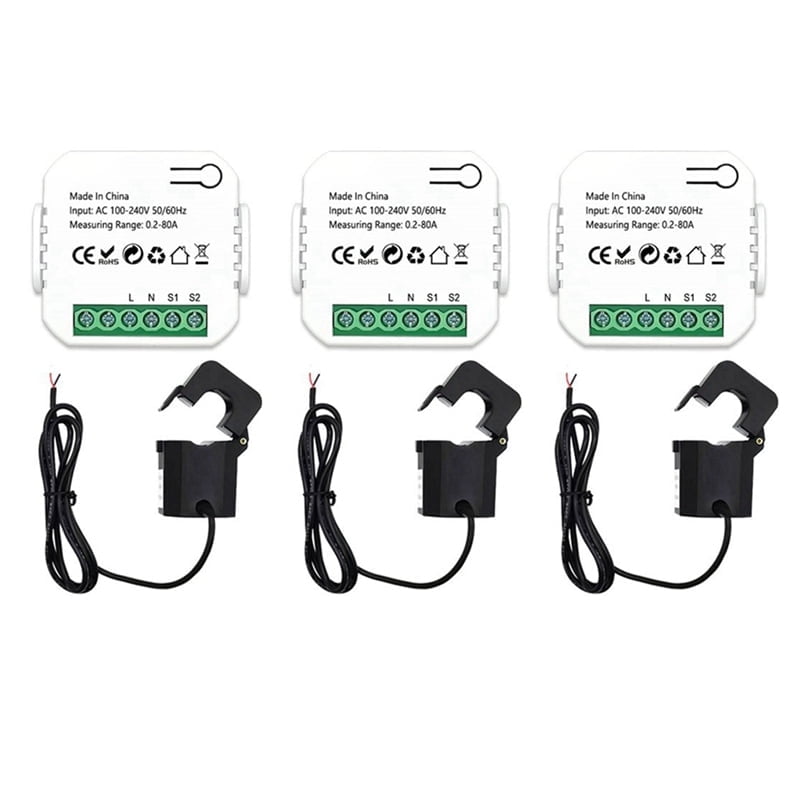 3X Tuya Smart Life ZigBee Energy Meter 80A with Current Transformer ...