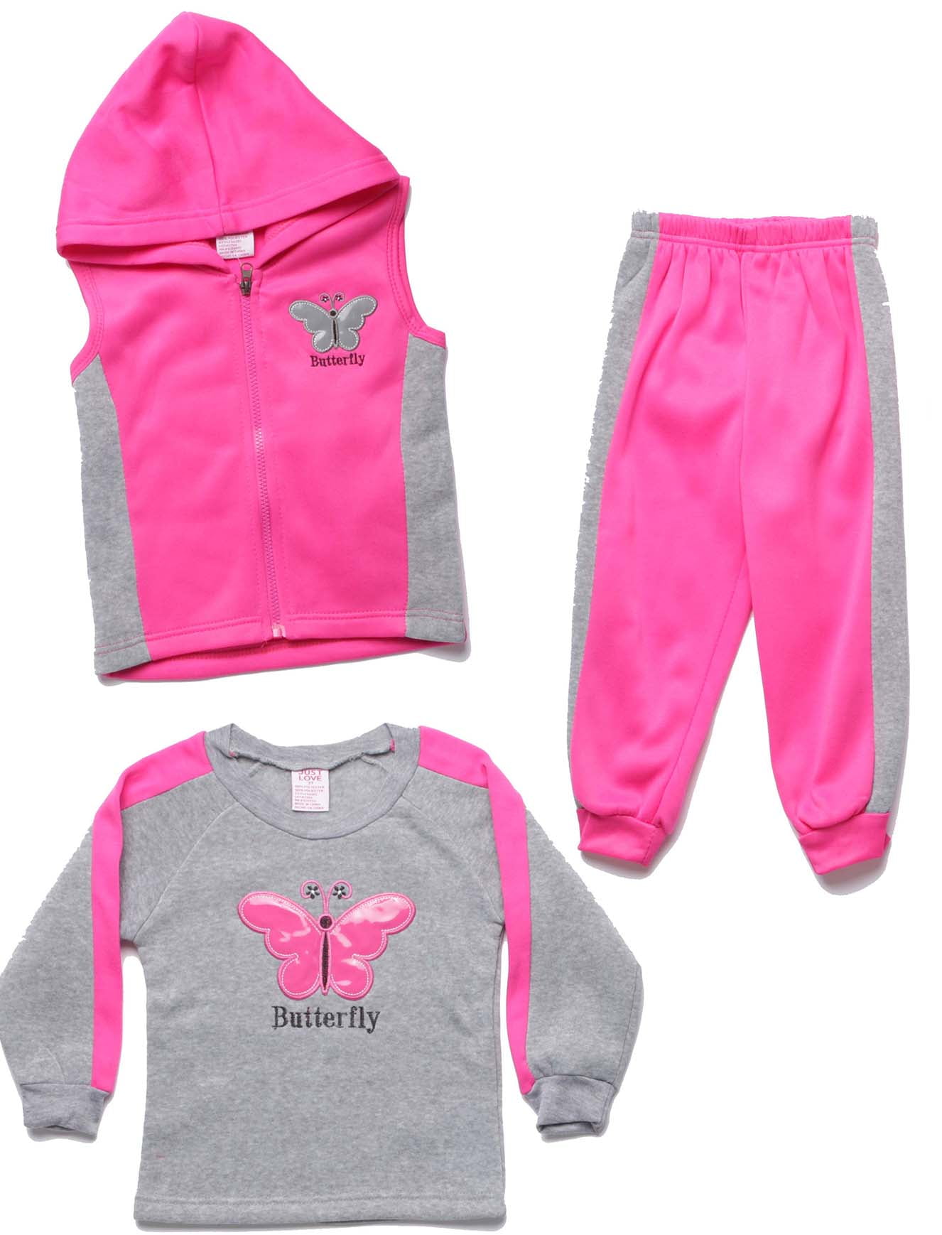 Just Love Girls Three Piece Fleece Set 53201-28-7 (Butterfly, Girls 3T ...
