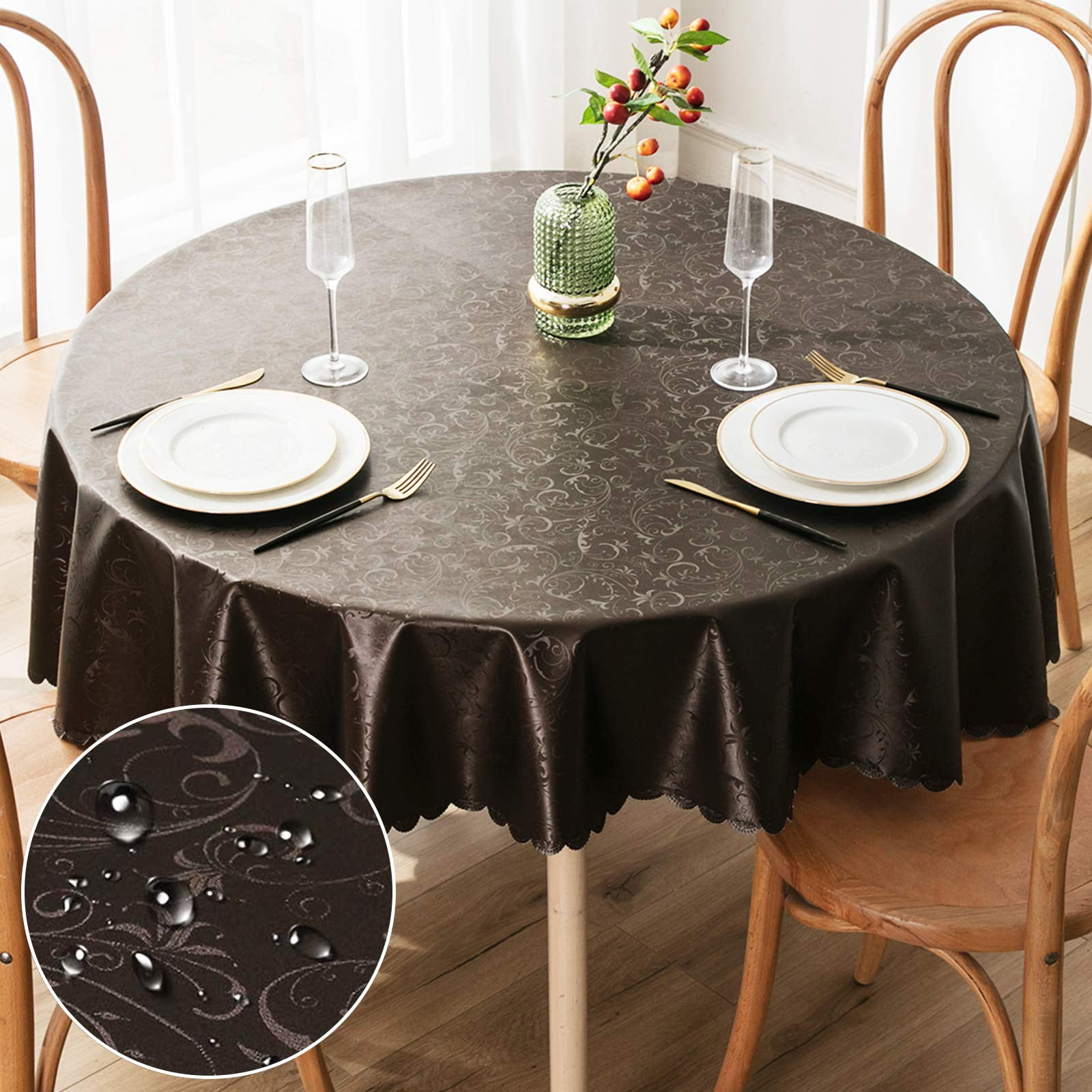 decorUhome Heavy Duty Vinyl Tablecloth, Waterproof Round Table Cloth ...