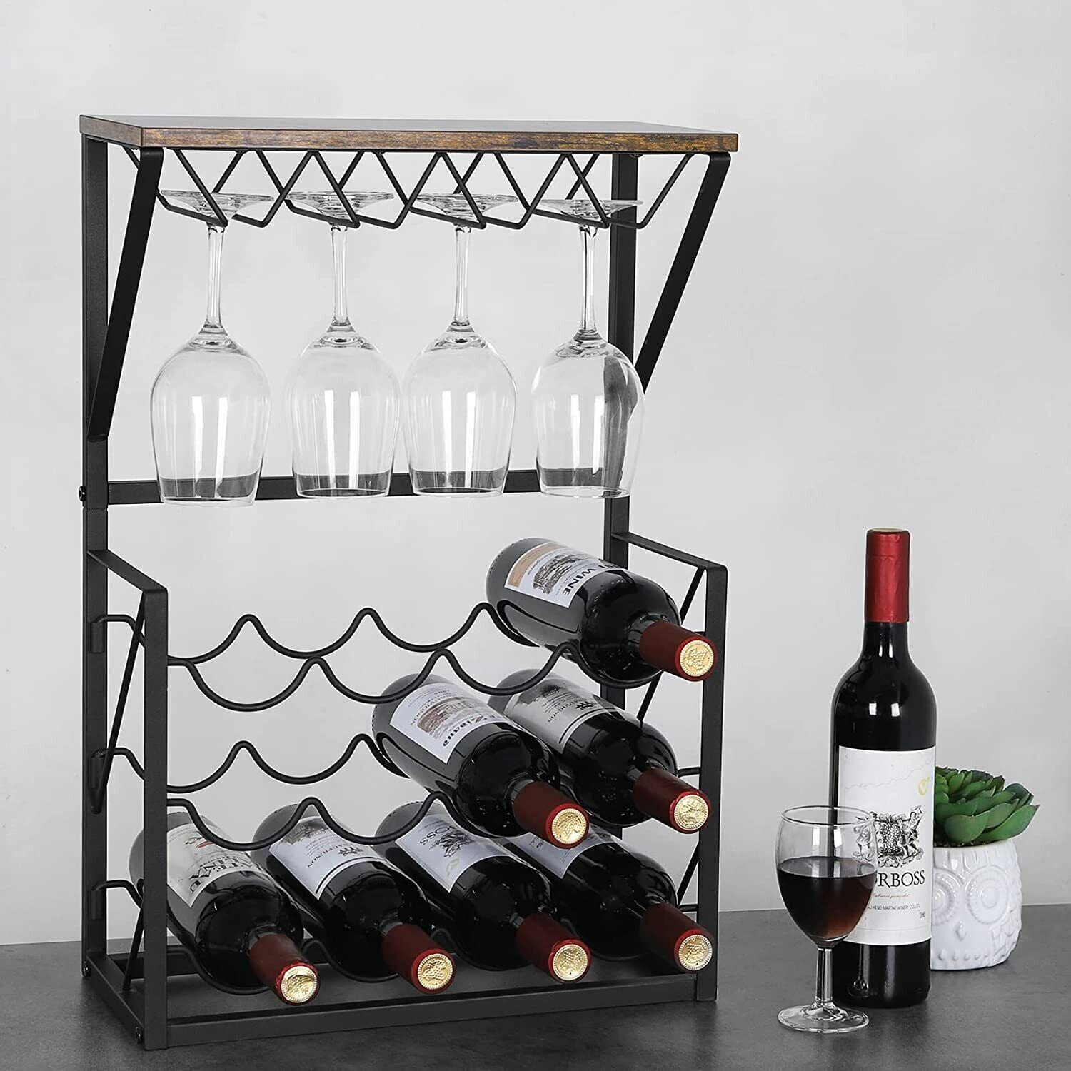 3-Tier Countertop Wine Rack with Glass Holder - Stylish Wine Storage ...
