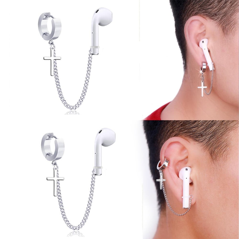 SHELLTON 1 Pair Stainless Steel Metal Hoop Earrings Wireless Earphone ...