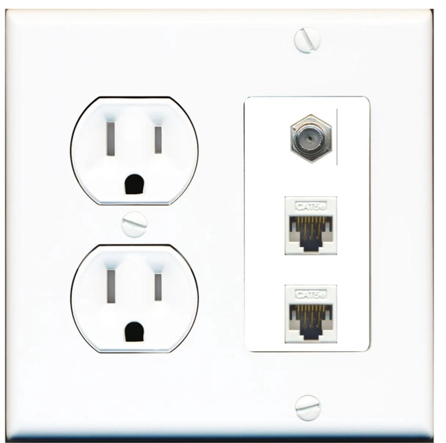 Ultra Spec Cables 1 Port Coax 2 Port Cat5e Ethernet Wall Plate w/Tamper ...