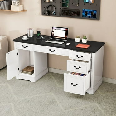 DreamCurship 58" Executive Desk with 6 Drawers, White Computer Desk ...