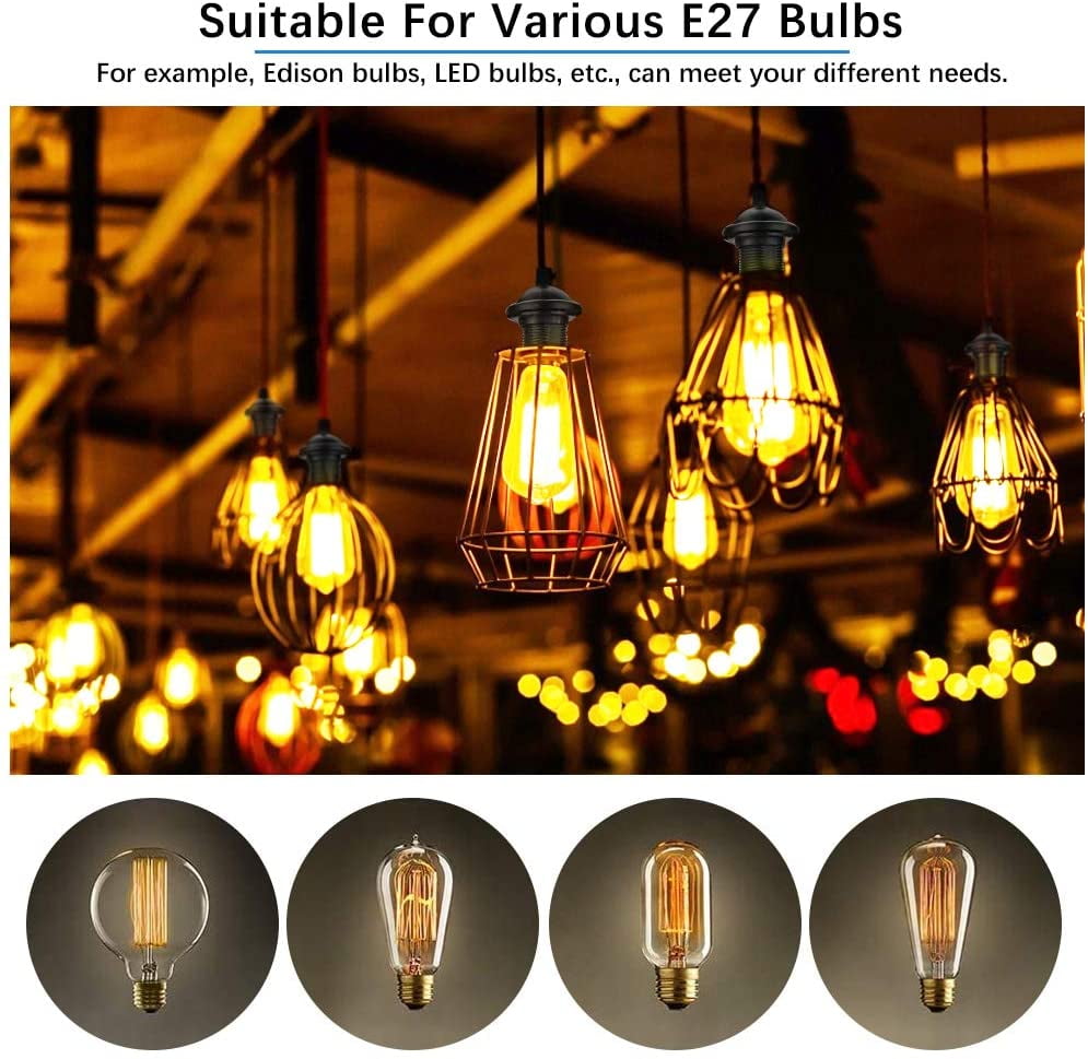 BUZIFU 2 Pack Black Pendant Light Fitting E27 Ceiling Rose Pendant ...