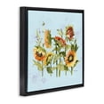 Stupell Industries Sunflowers & Bee on Blue Black Framed Floater Canvas ...