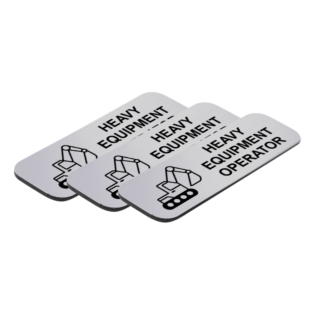 Heavy Equipment Operator 1" x 3" Name Tag/Badge, Silver, (3 Pack ...