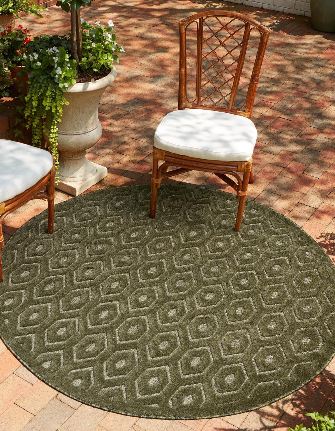 Unique Loom Spatial Outdoor Trellis Textured Rug , 3' 0" x 3' 0" ,Green ...