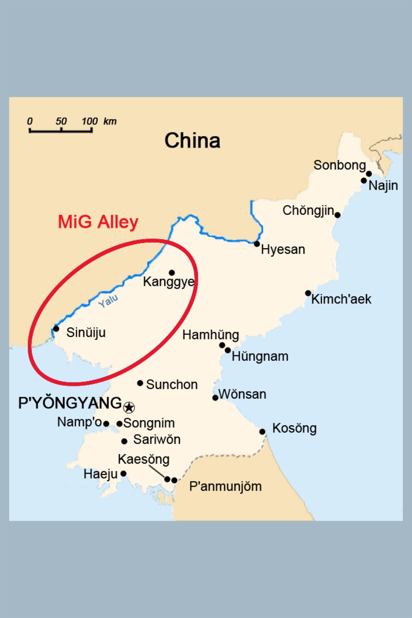 24x36 gallery poster, Map showing the general location of MiG Alley ...