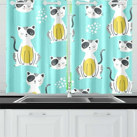 YUSDECOR Funny Cats Window Curtains Kitchen Curtain Room Bedroom Drapes ...
