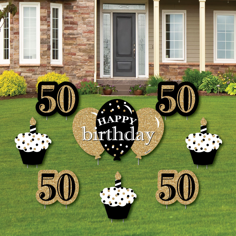 Adult 50th Birthday Gold Yard Sign Outdoor Lawn Decorations