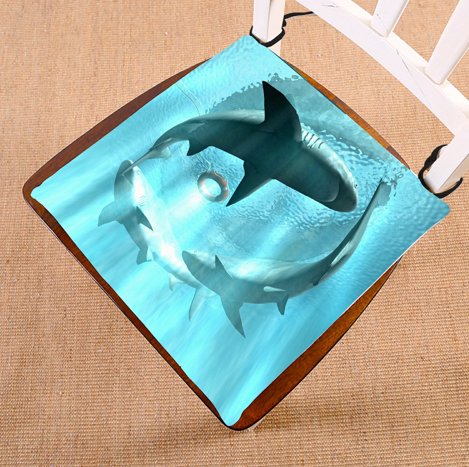 PHFZK Underwater Chair Pad, Three Shark in Deep Blue Sea Seat Cushion ...