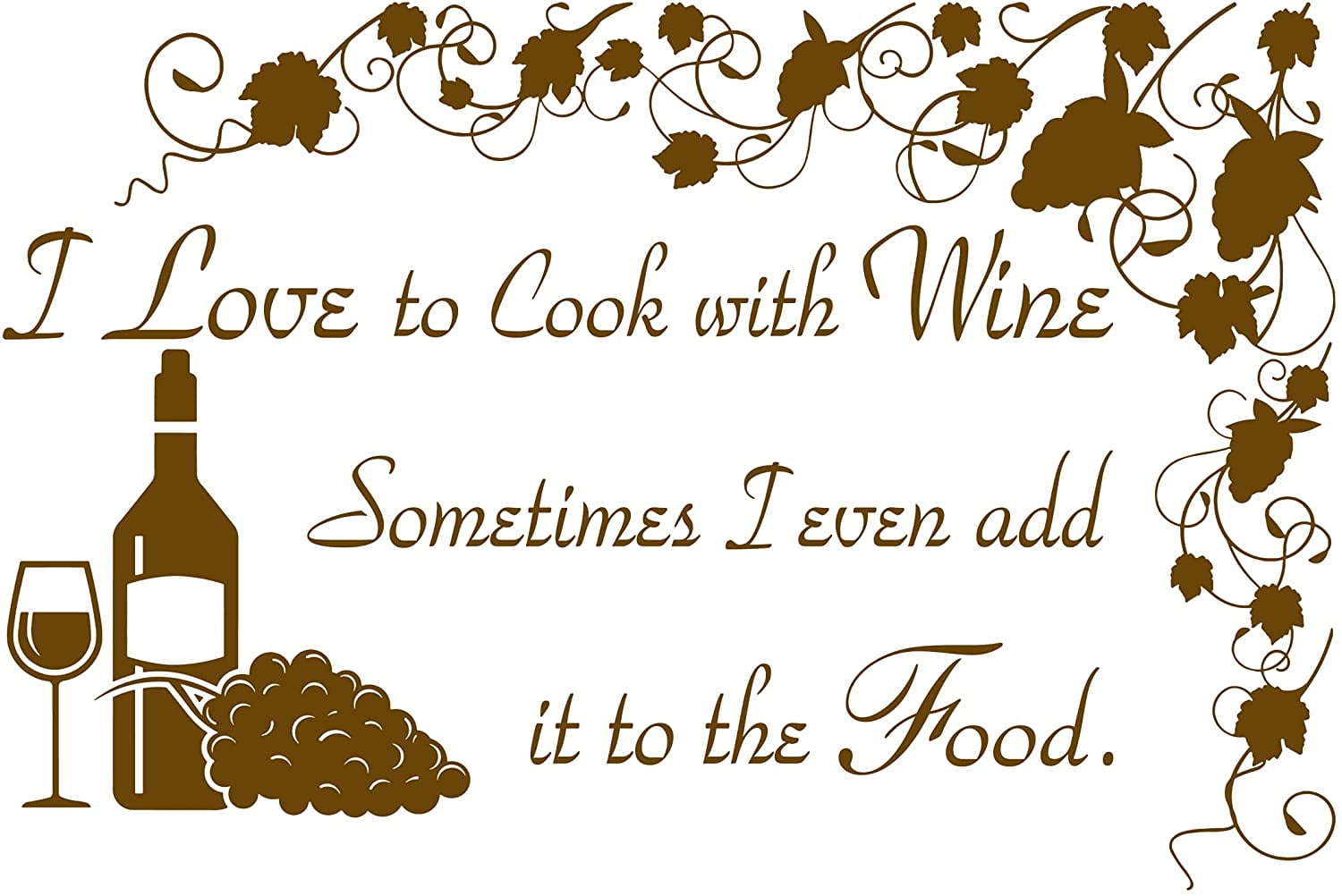 VWAQ I Love to Cook with Wine Wall Decal Sign - Funny Kitchen Quotes ...