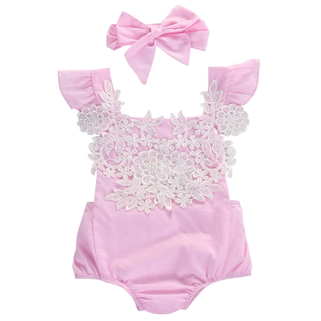 Bilo Infant Baby Girl Ruffled Cap Sleeve Floral Lace Romper and ...