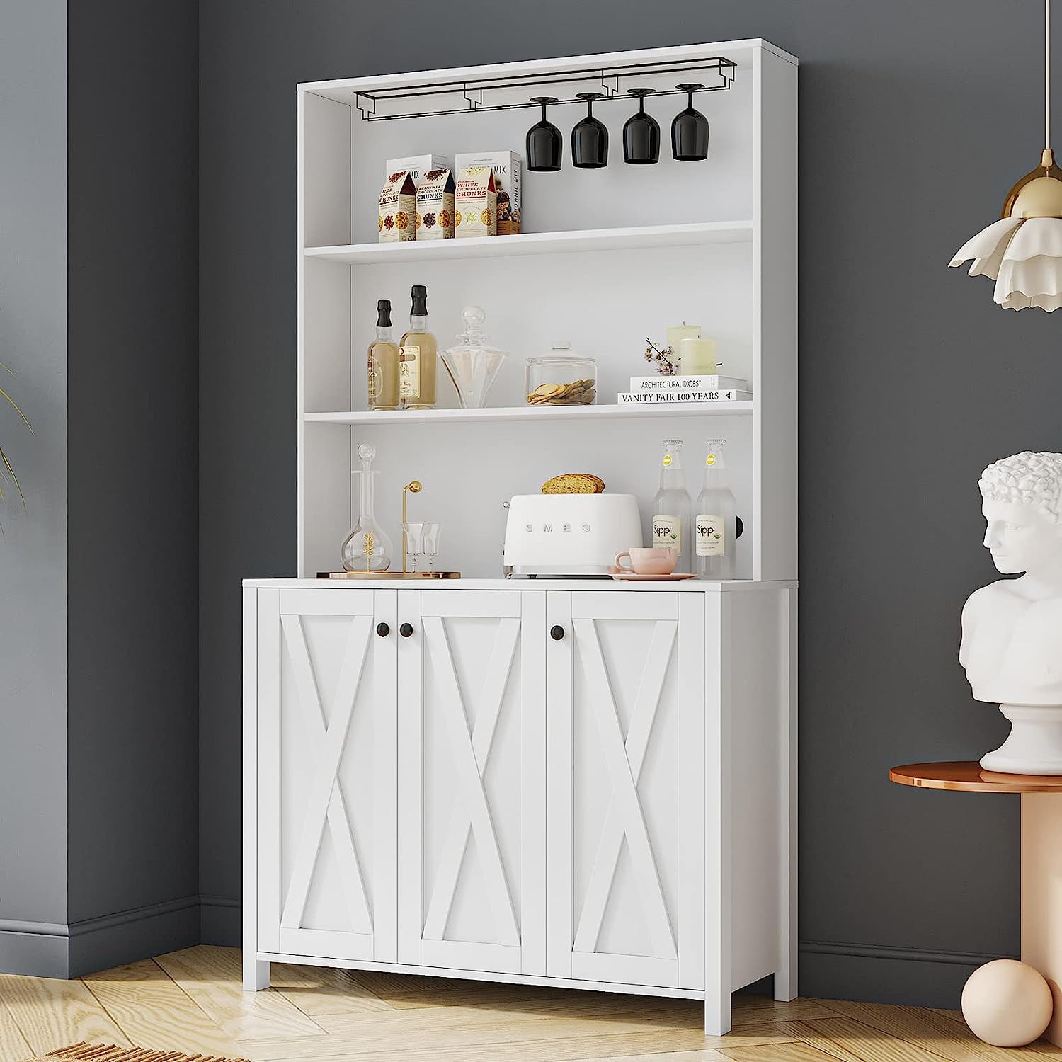 AngLink Large Kitchen Pantry Cabinet, Storage Hutch with Microwave ...