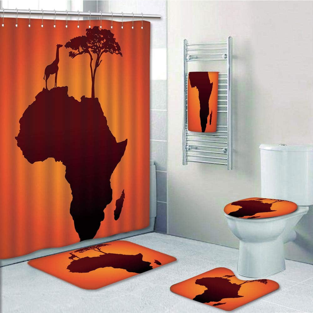 PRTAU Safari Map with Continent Giraffe Tree Silhouette Savannah Wild 5 ...