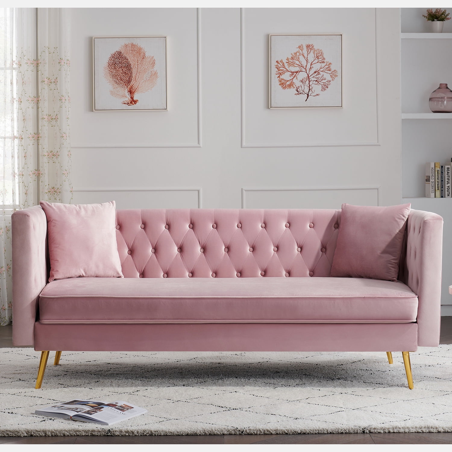 Blush Pink Tufted Sofa | Baci Living Room