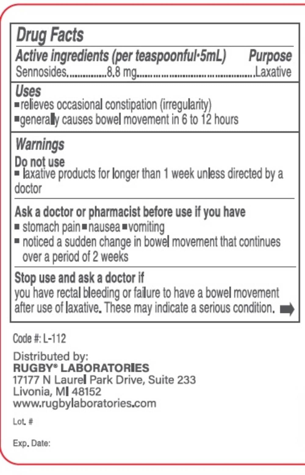 Rugby Senna Liquid Natural Vegetable Laxative Ingredient, OTC Medicine ...