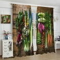 Fresh Vegetables Kitchen Curtains Green Food Wood Background Curtain ...
