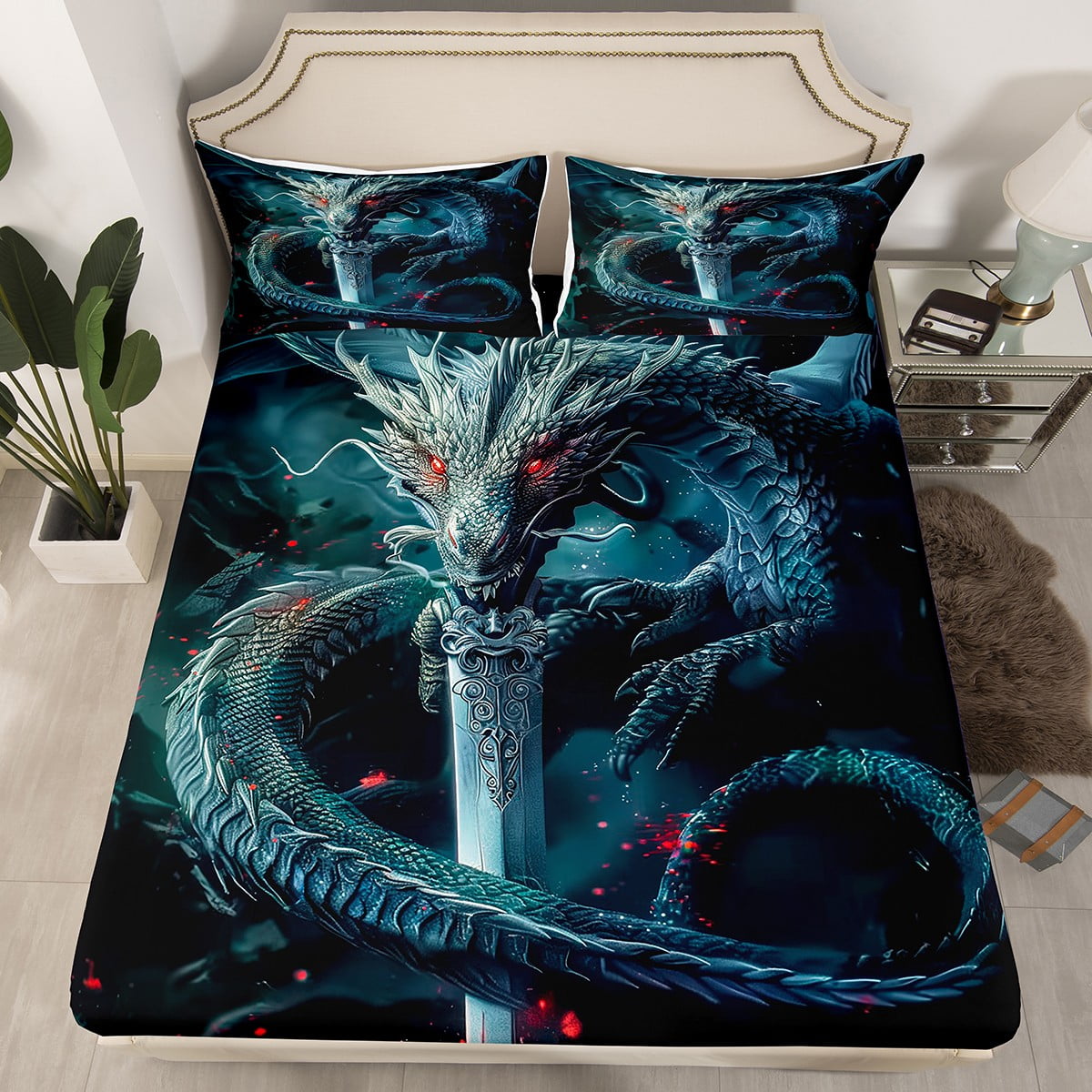 Click here for Yst 3d Dragon Fitted Sheet Sword Dragon Bedding Se... prices