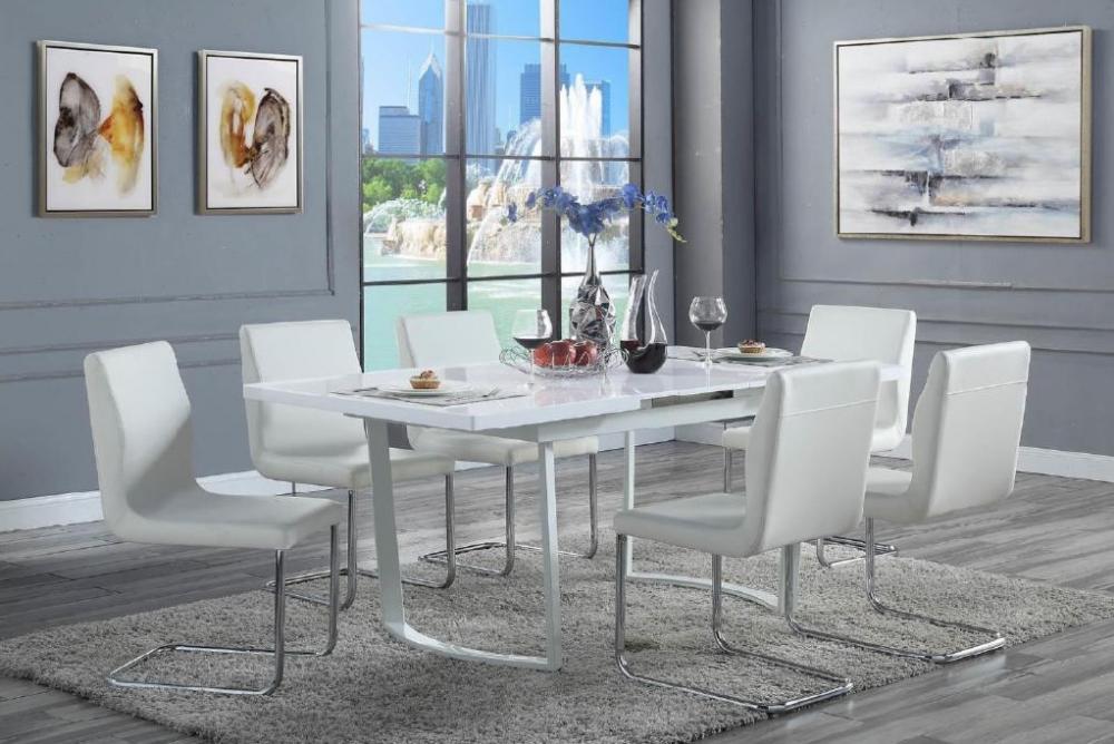 Simple High Gloss White Dining Table + 6x Chairs by Acme Palton DN00732 ...