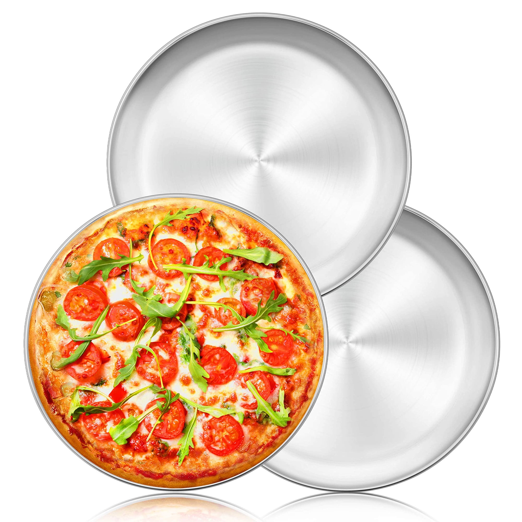 Vesteel 10 inch Stainless Steel Pizza Pan Set of 3, Round Baking Trays ...