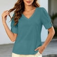 DHFJKG Womens V Neck T Shirt Puff Short Sleeve Loose Fit Solid Color ...