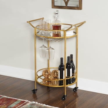 Urban Designs 2-Shelf Glass Round Serving Bar Cart - Gold - Walmart.com