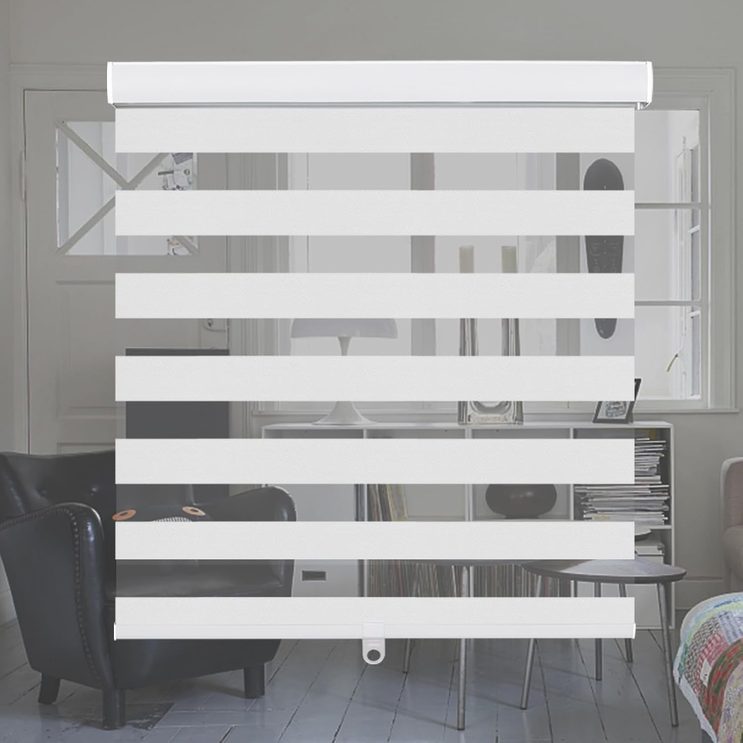 Zebra Blinds for Windows Cordless Roller Shades with Valance Cover Dual ...