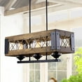 LNC 3-Lights Farmhouse Distressed Brown Wood Clear Glass Linear ...
