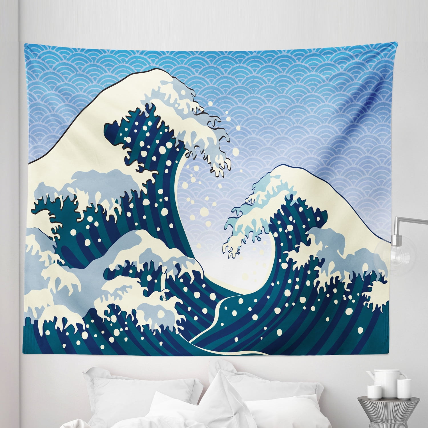 Japanese Wave Tapestry, Far Eastern Painting Oceanic Storm Theme ...