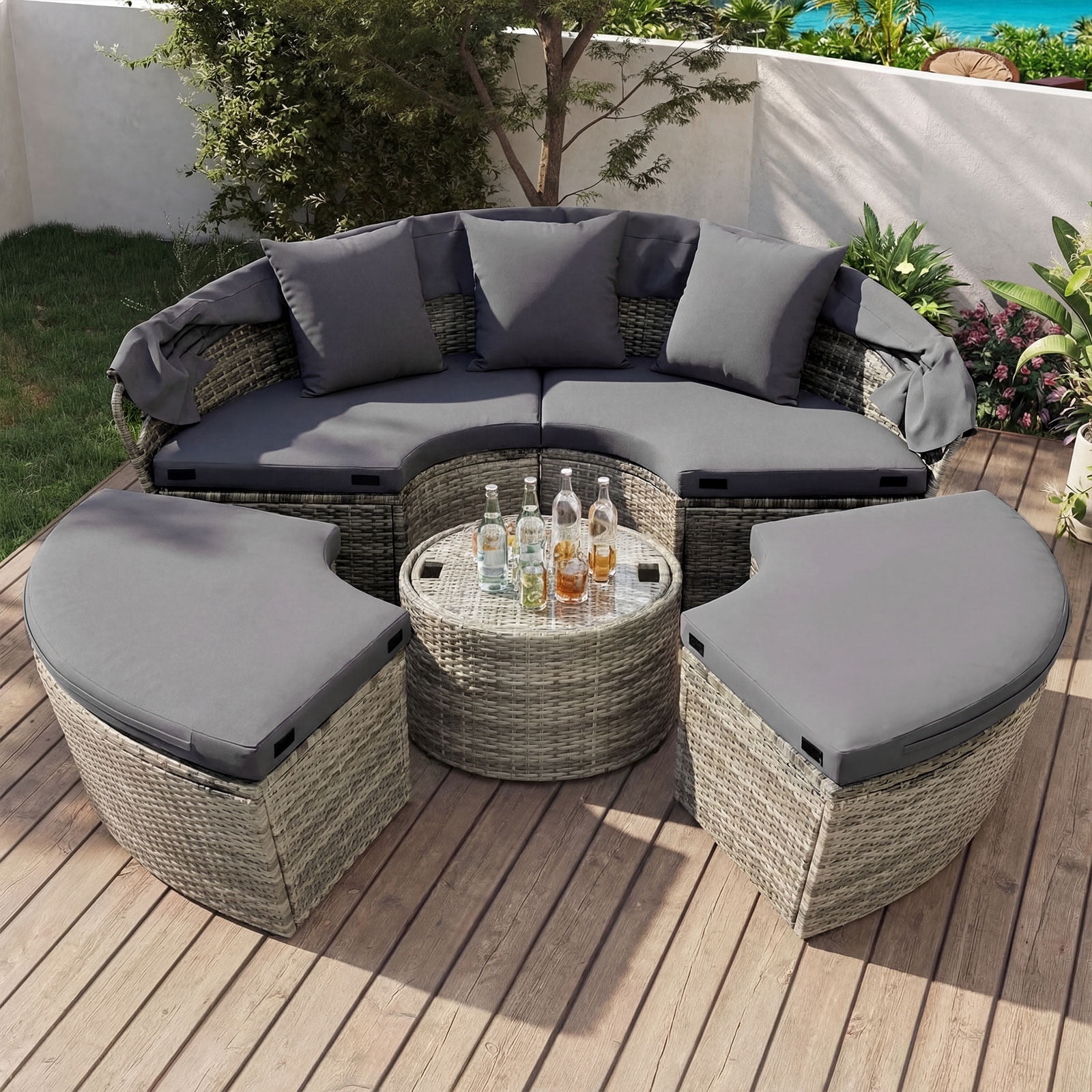 Click here for Costway Outdoor Round Daybed With Retractable Cano... prices