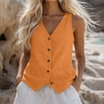 Women Faux Linen V-Neck Tops Casual Button Front Blouses Plain Color ...