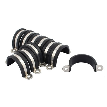 10Pcs 35mm Dia Rubber Lined U Shaped Stainless Steel Hose Pipe Clips ...