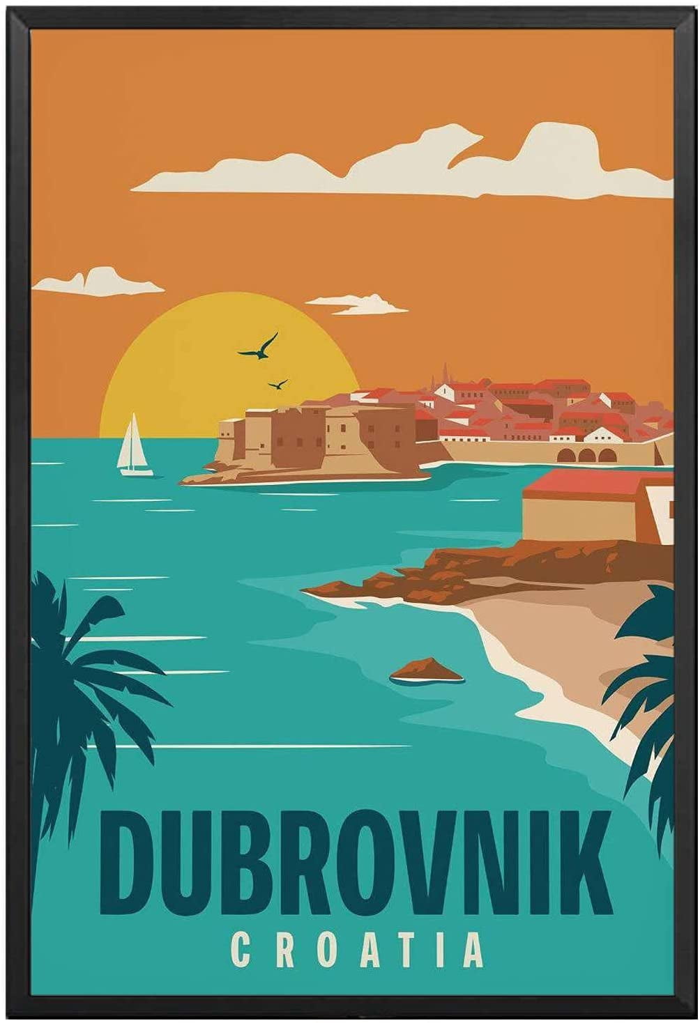Framed Dubrovnik Print Croatia Print Retro Travel Poster Croatia Poster ...