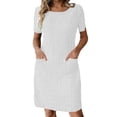 ClodeEU Women's Round Neck Short Sleeve Textured Straight Midi Dress ...