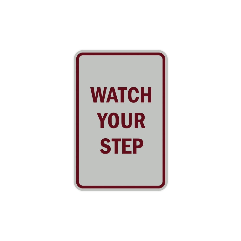 Portrait Round Watch Your Step Sign (Light Grey / Burgundy) - Small 4 ...