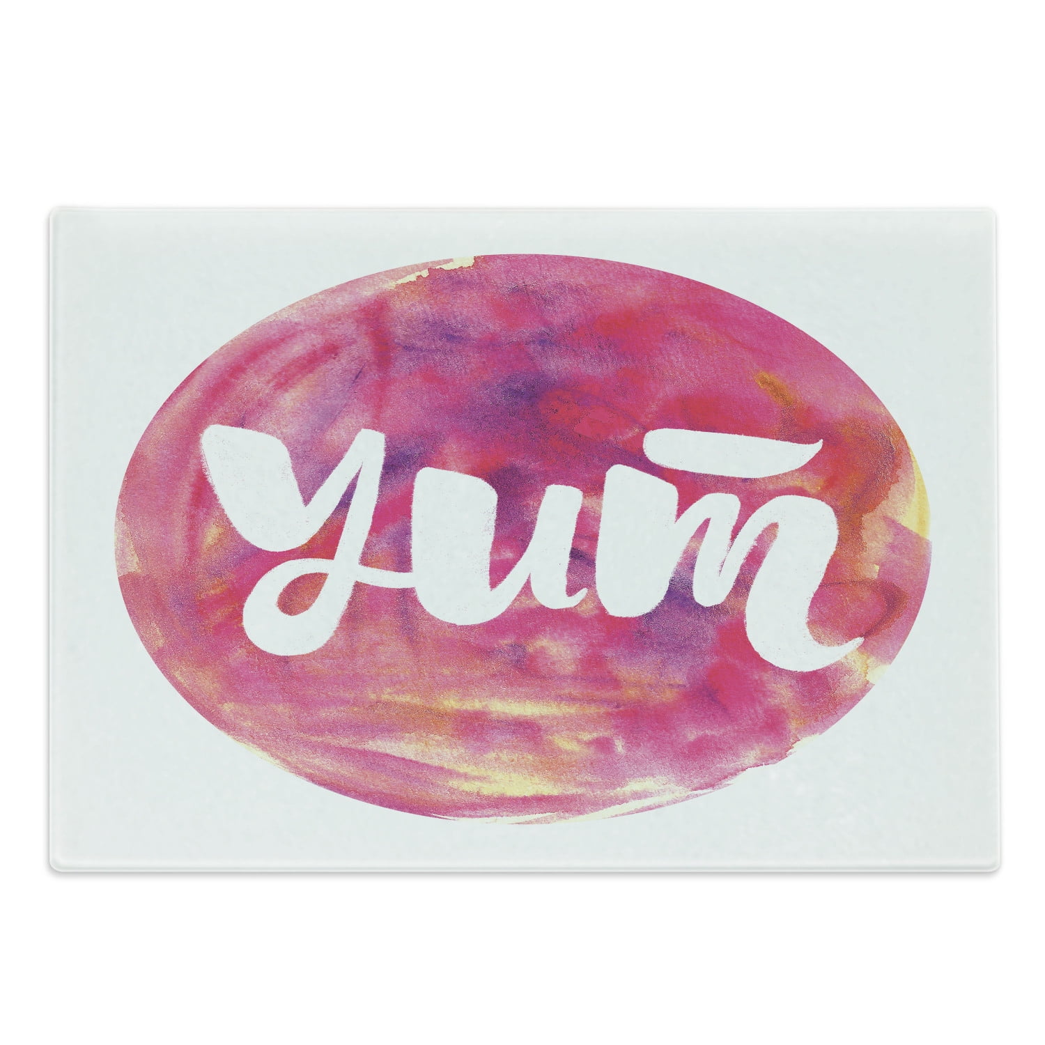 Yum Cutting Board, Calligraphy on Watercolor Round Shape Abstract ...